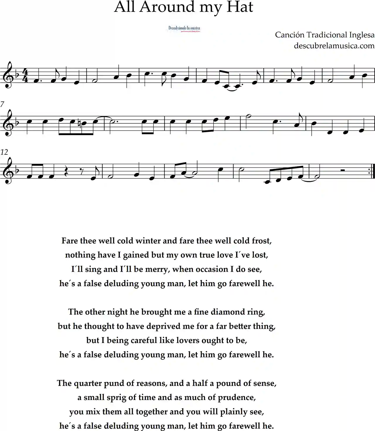 All Around my Hat. Canción tradicional Inglesa para flauta dulce