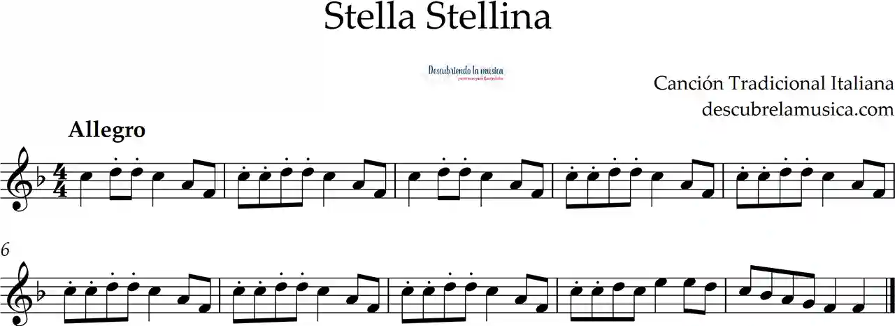 Stella Stellina. Canción Tradicional Italiana para flauta dulce